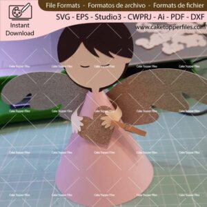 3D Angel Baptism Cake Topper Cut File Foldable