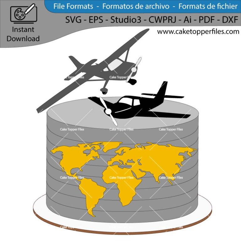 Airplanes World Map Cake Topper Digital Cut File