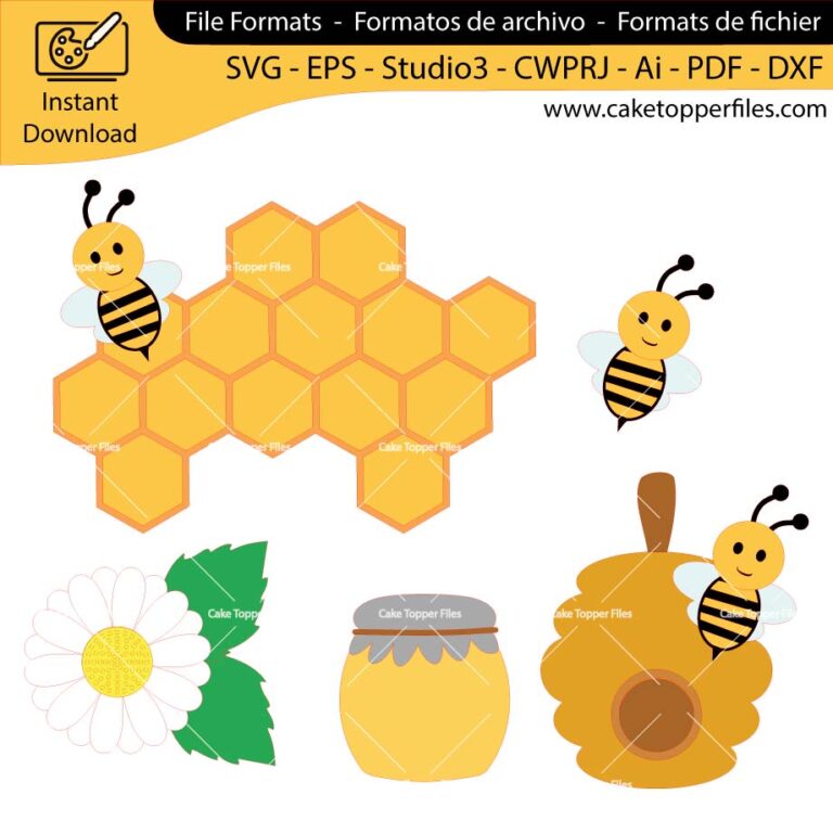 Cute Bee Honeycomb Cake Topper Digital Cut File