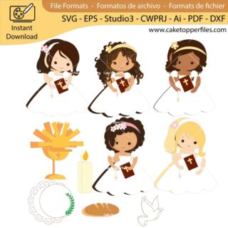 First Communion Girl Cake Topper Cut File
