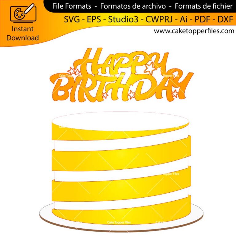 Happy Birthday Stars Cake Topper Cut File