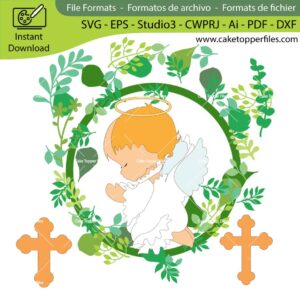 Praying Angel Leaves Cross Cake Topper Cut File