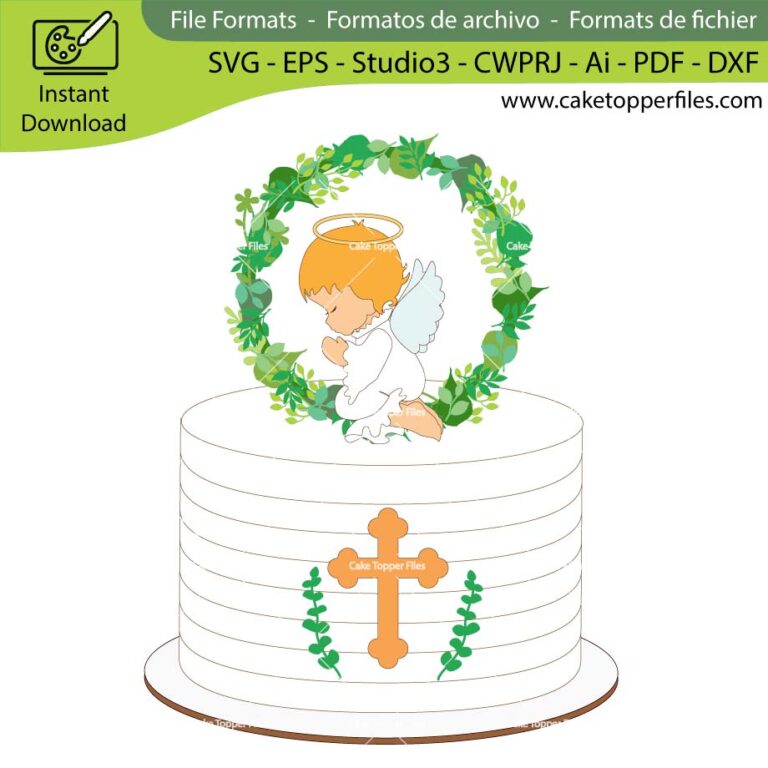 Praying Angel Leaves Cross Cake Topper Cut File