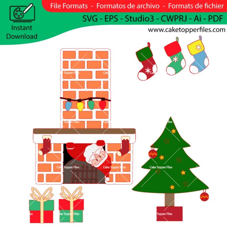 Christmas Santa Claus Fireplace cake topper cut file